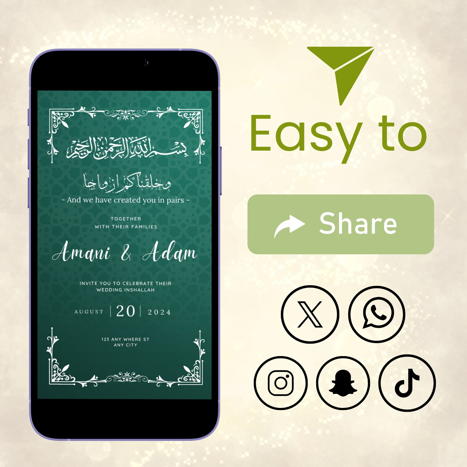 Muslim Wedding Invitation Digital Template Nikah Invites Muslim Wedding ...