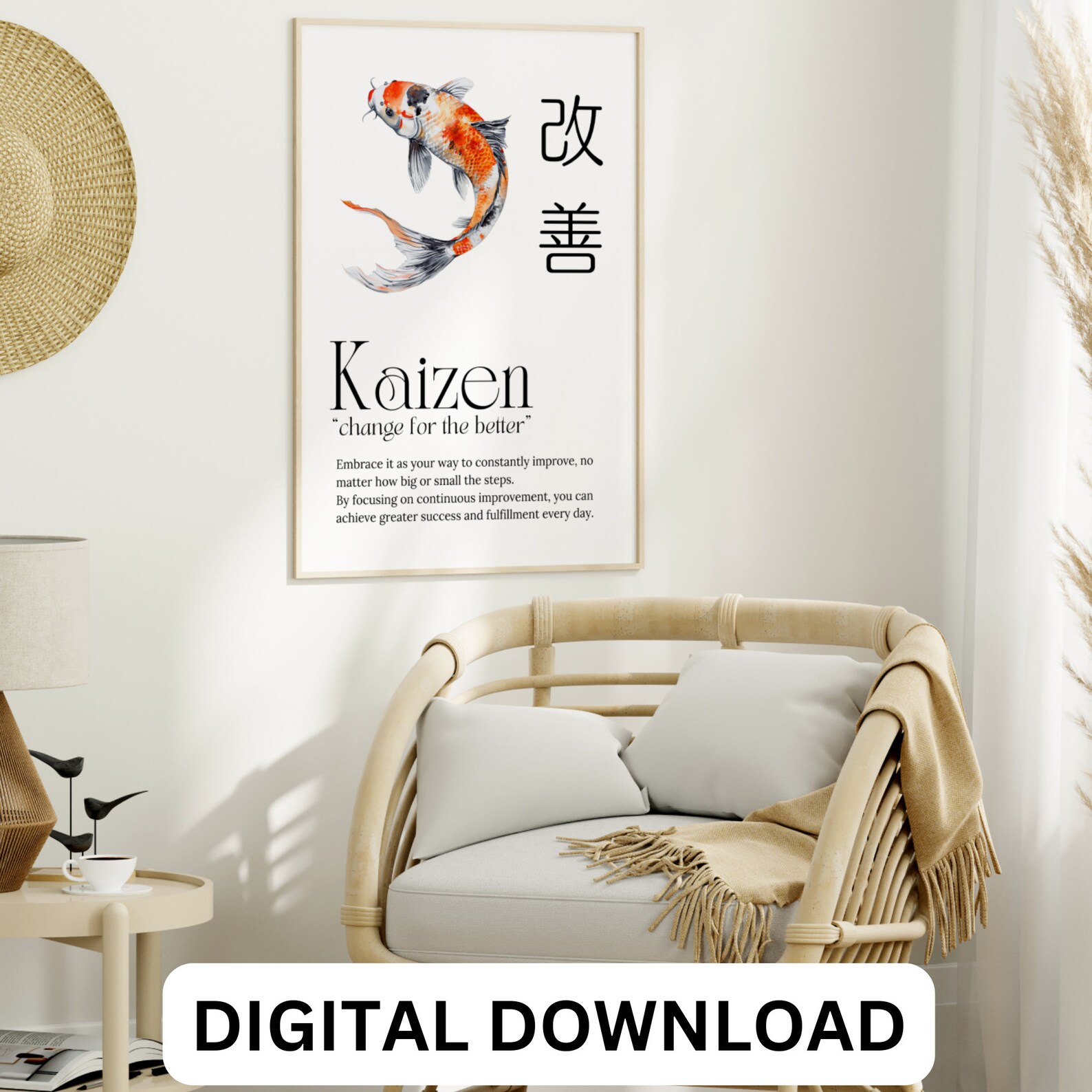 Kaizen Poster Wall Art Print Japanese Calligraphy Japanese Motivational ...