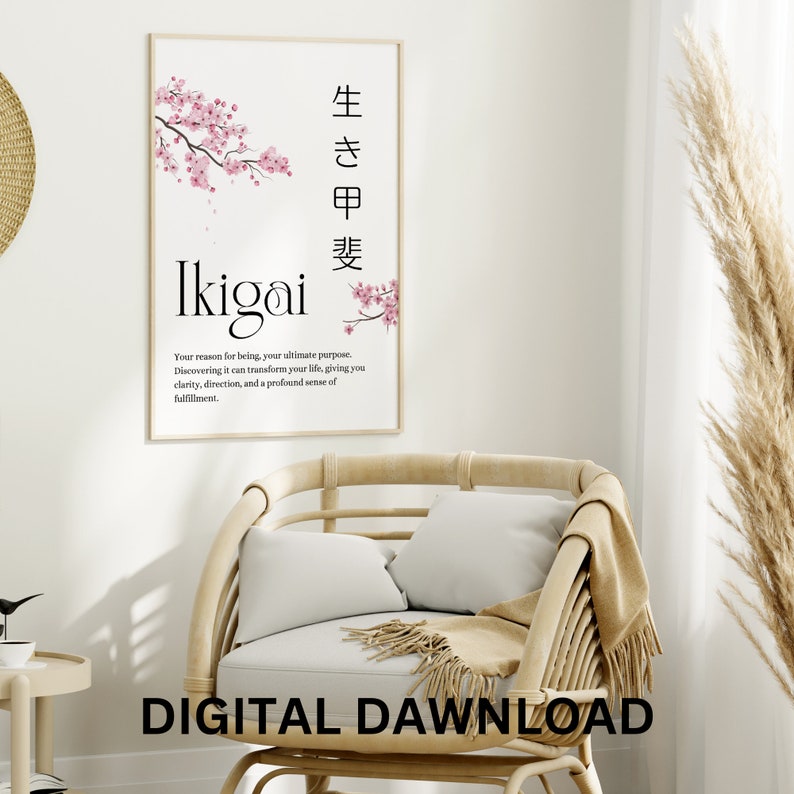 Ikigai Poster Wall Art Print Japanese Calligraphy Japanese Motivational ...