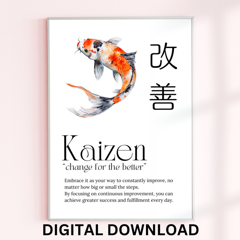 Kaizen Poster Wall Art Print Japanese Calligraphy Japanese Motivational ...