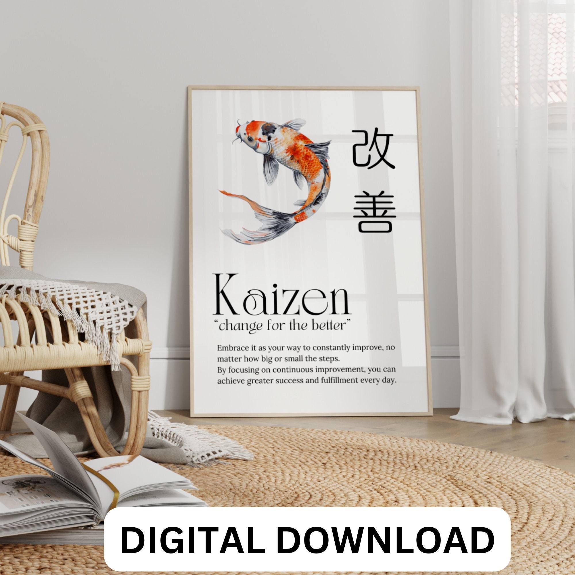 Kaizen Poster Wall Art Print Japanese Calligraphy Japanese Motivational ...