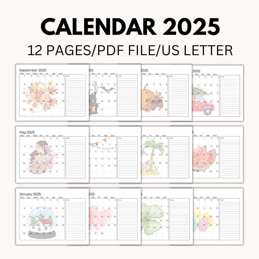 2025 Calendar Cute and Stylish Printable Calendar PDF Monthly Planner ...