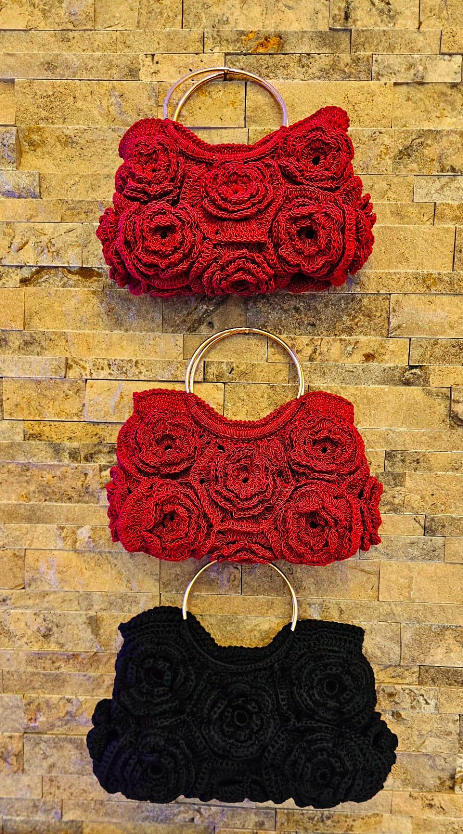 Handmade Black Crochet Rose Bag: Floral Purse With Metal Handle - Etsy