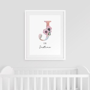 Personalized Watercolor Floral Monogram Girl Nursery Decor - Etsy