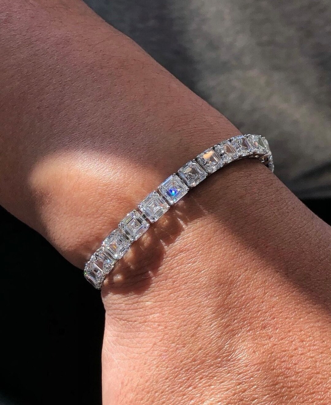 28.78ctw Asscher Cut Lab Grown Diamond Bracelet 14k-18k Gold Bracelet, Tennis, Cluster, Fashion ...