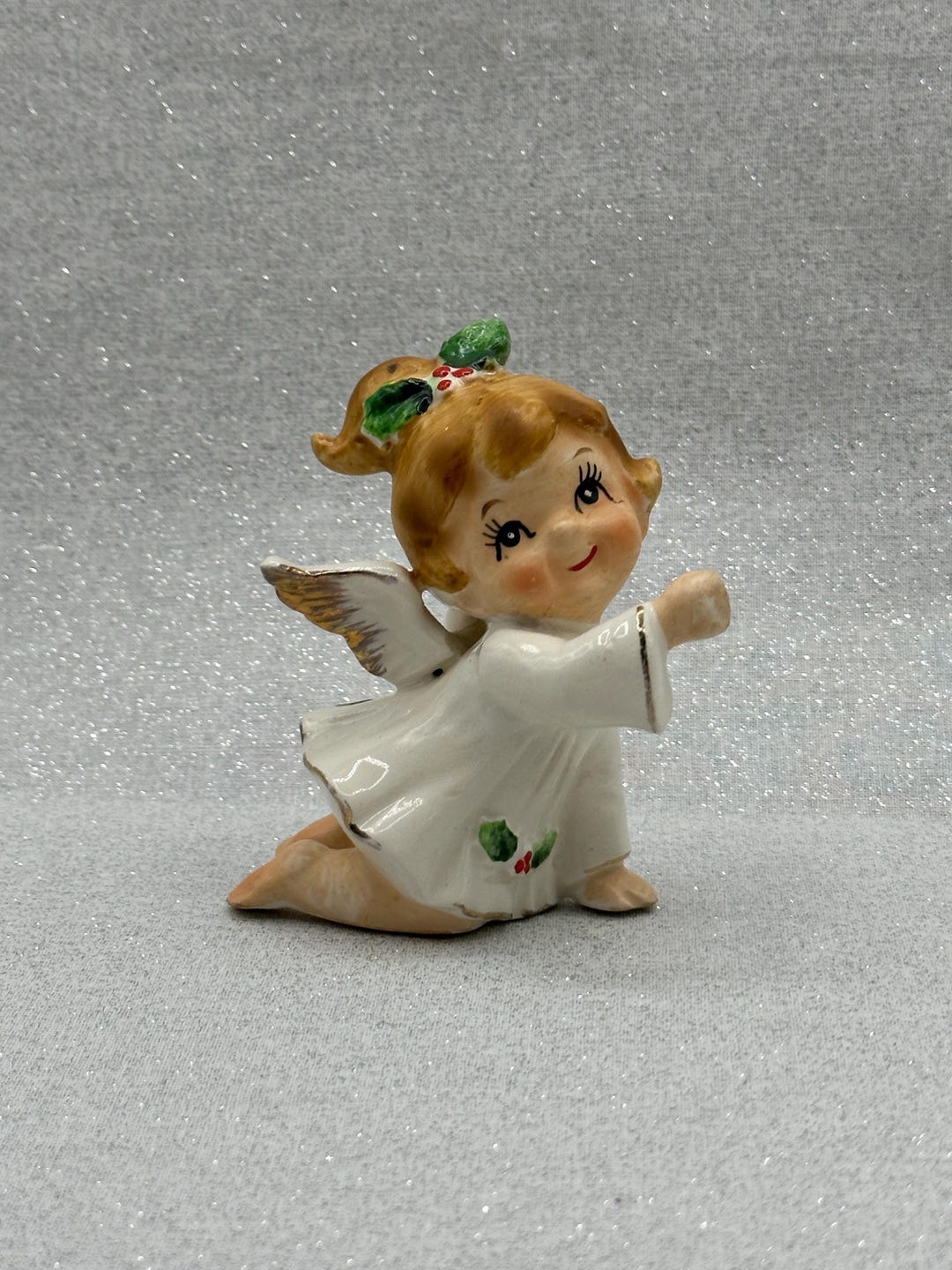 Vintage Josef Originals Christmas Angel White Robe Holly Crawling ...