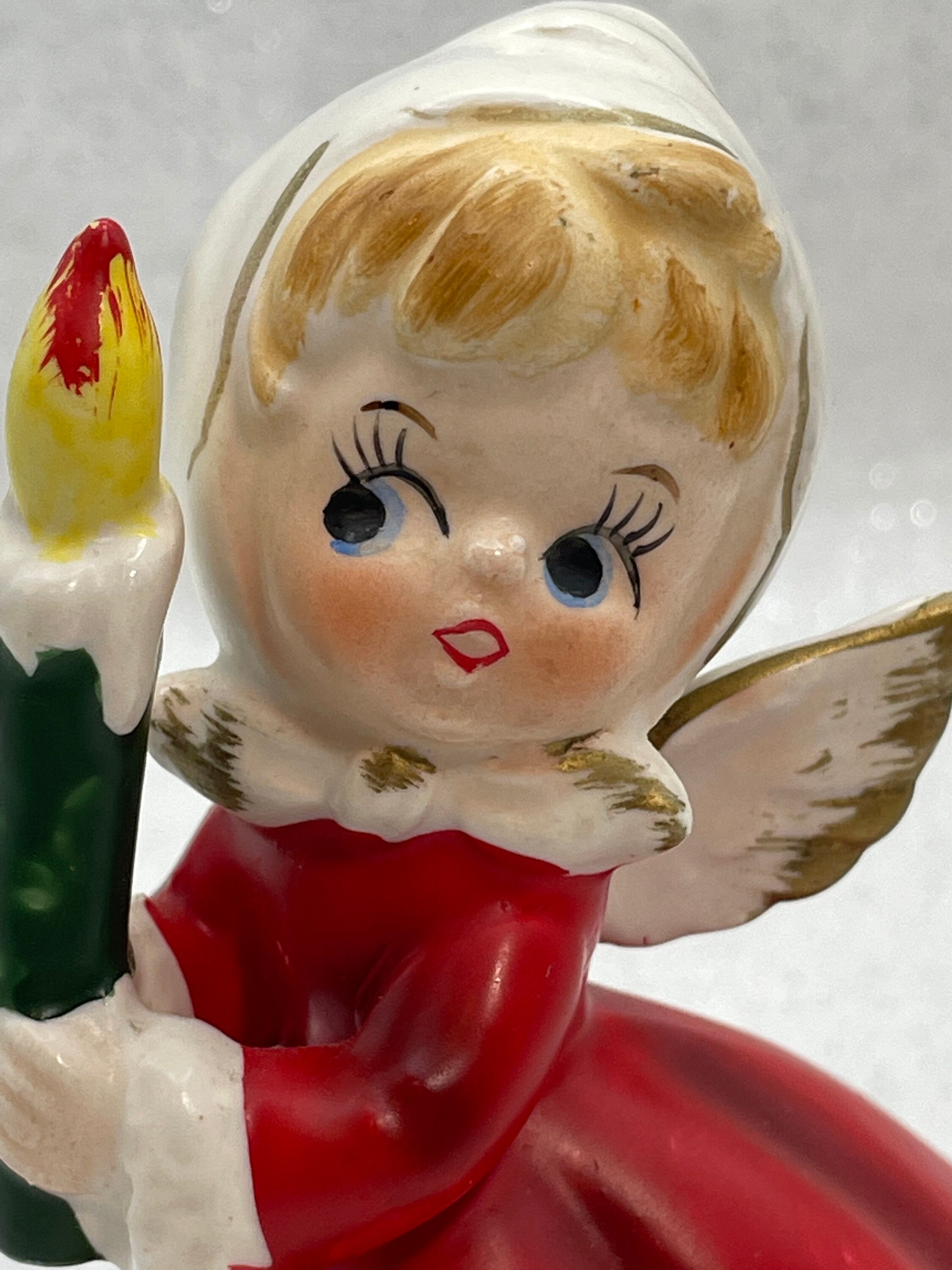 Vintage Napco Christmas Girl Angel Caroler Red Coat and Hat Holding ...