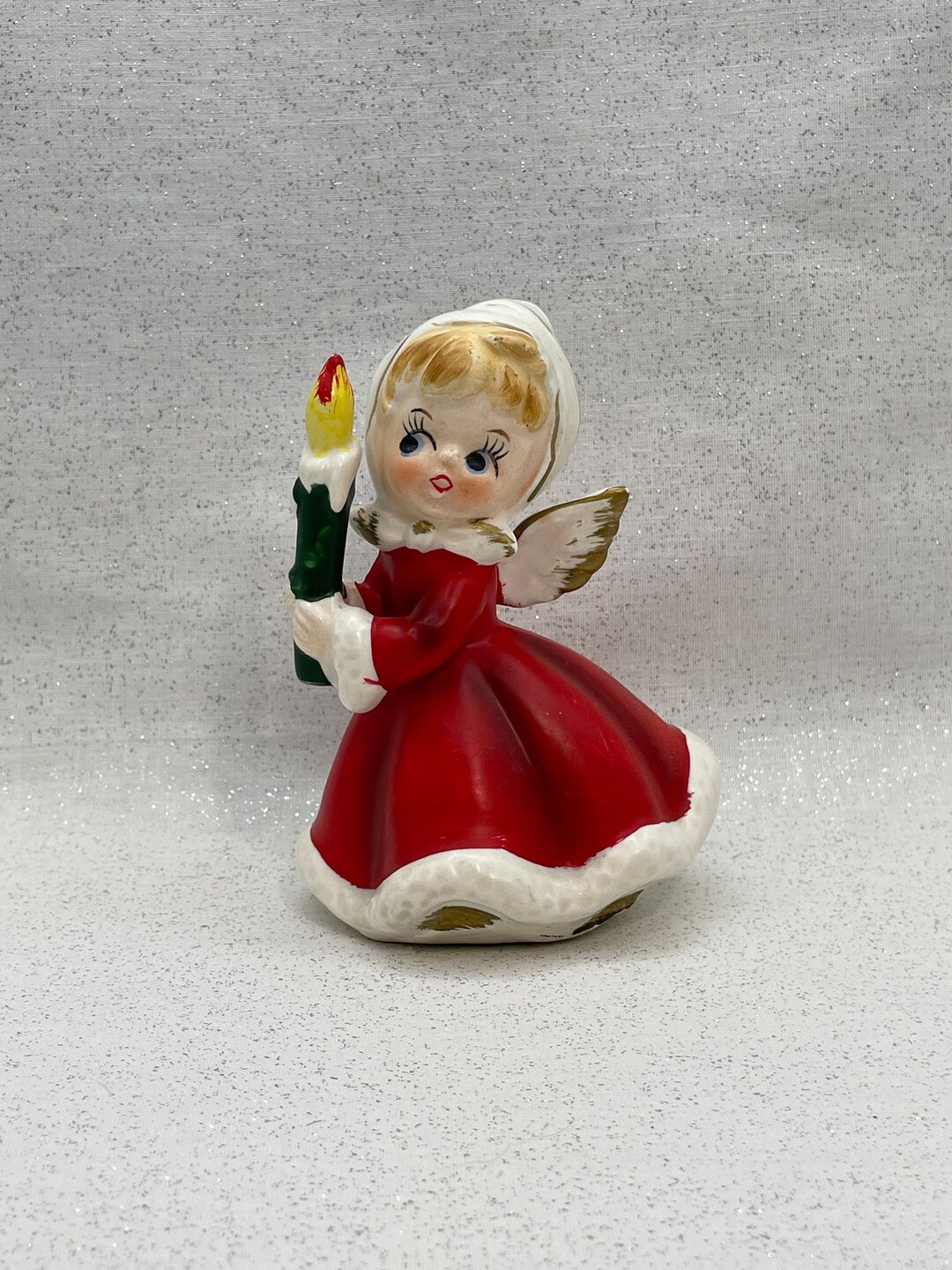 Vintage Napco Christmas Girl Angel Caroler Red Coat and Hat Holding ...