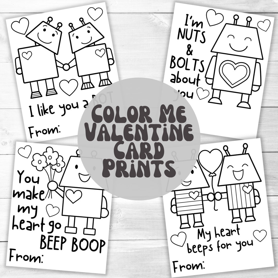 Color Your Own Robot Valentine's Cards for Kids - DIGITAL DOWNLOAD ...