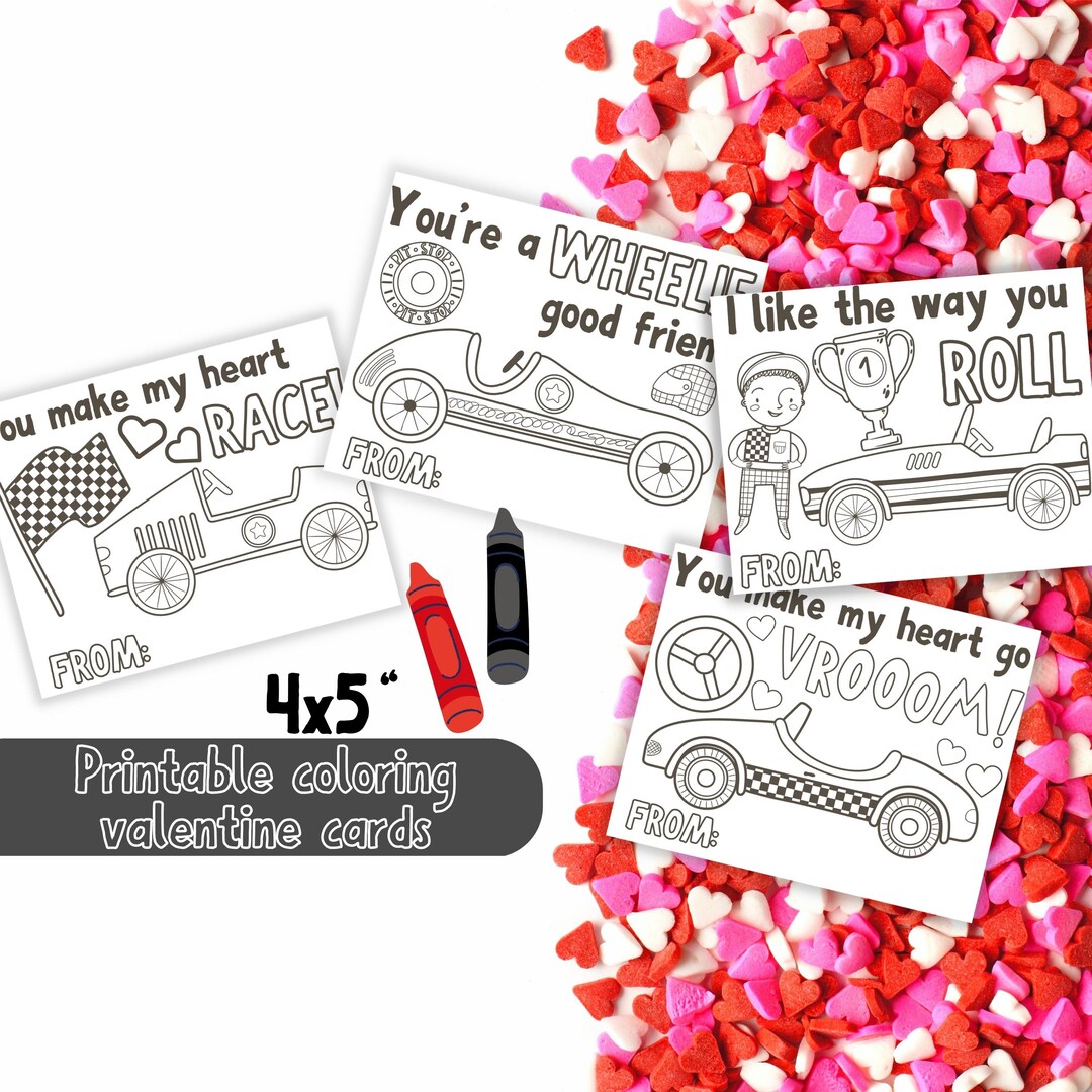 Color Your Own Valentine's Cards for Kids - Race Cars Valentines ...