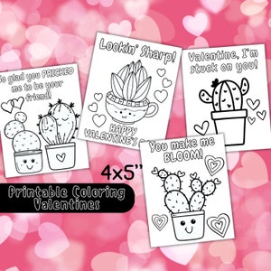 Valentine Coloring Cards, Cute Plant Printable Valentine's Day Cards ...