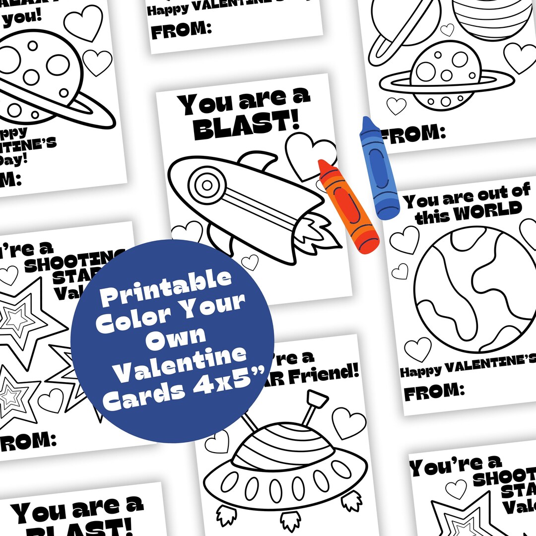 Color Your Own Valentine's Cards for Kids - DIGITAL DOWNLOAD - Non ...