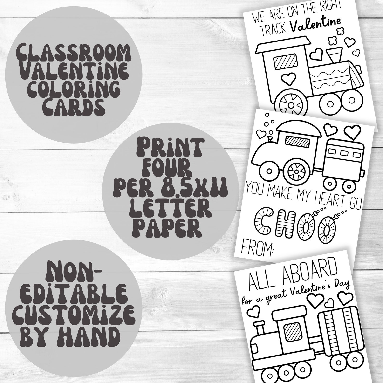 Color Your Own Valentine's Cards, Train Valentine Cards,printable ...