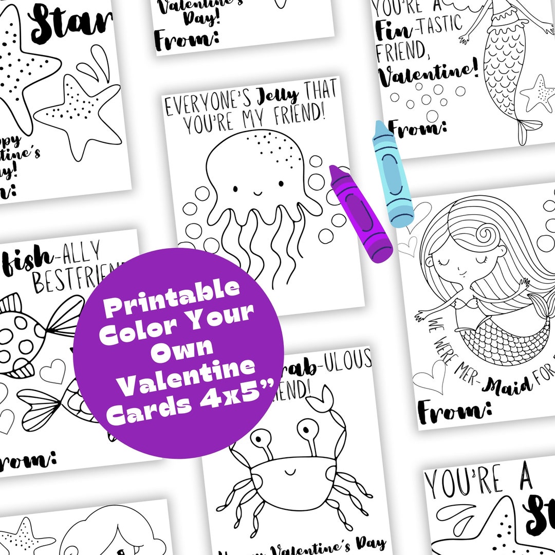 Color Your Own Valentine's Cards for Kids - DIGITAL DOWNLOAD, Non ...