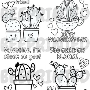 Valentine Coloring Cards, Cute Plant Printable Valentine's Day Cards ...