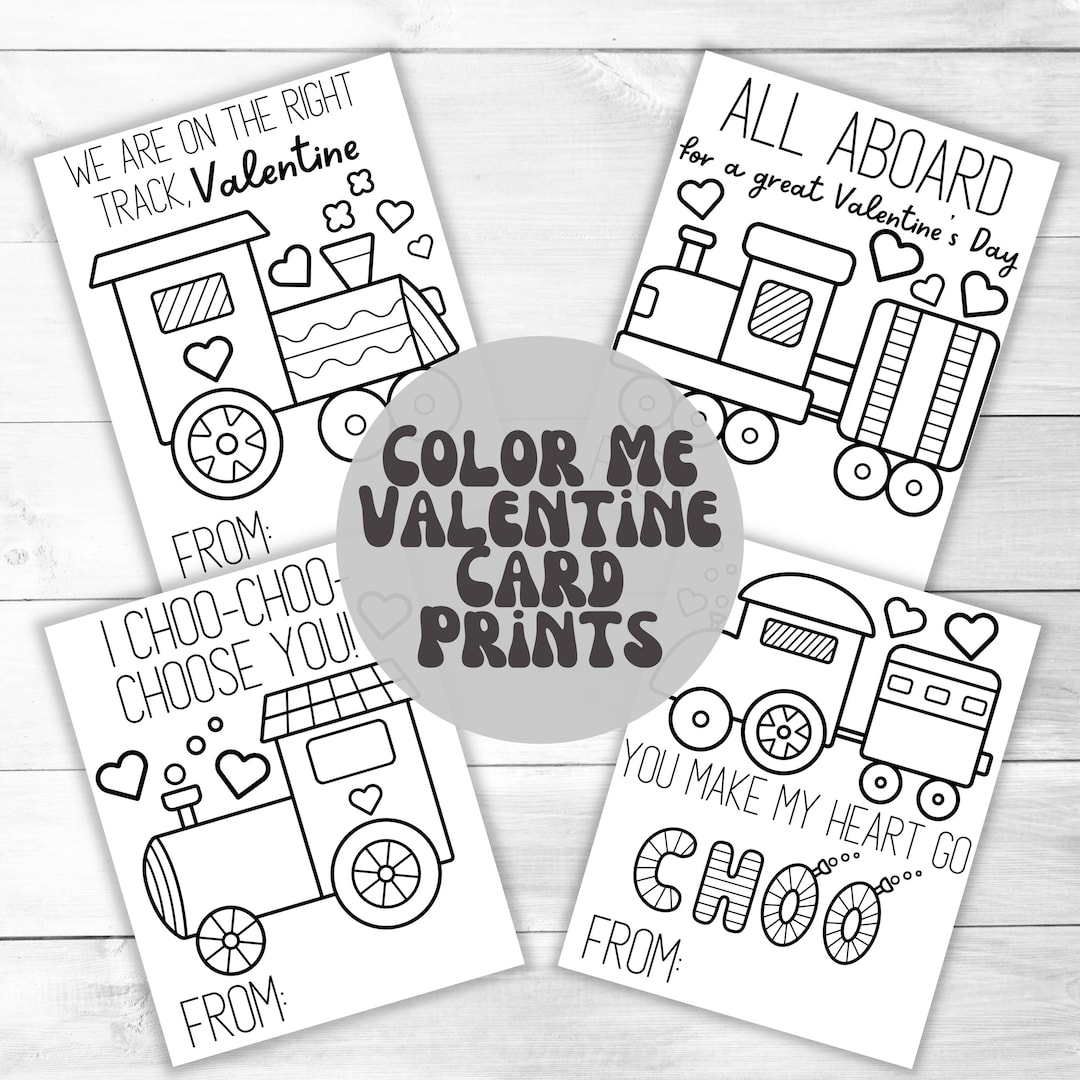 Color Your Own Valentine's Cards, Train Valentine Cards,printable ...