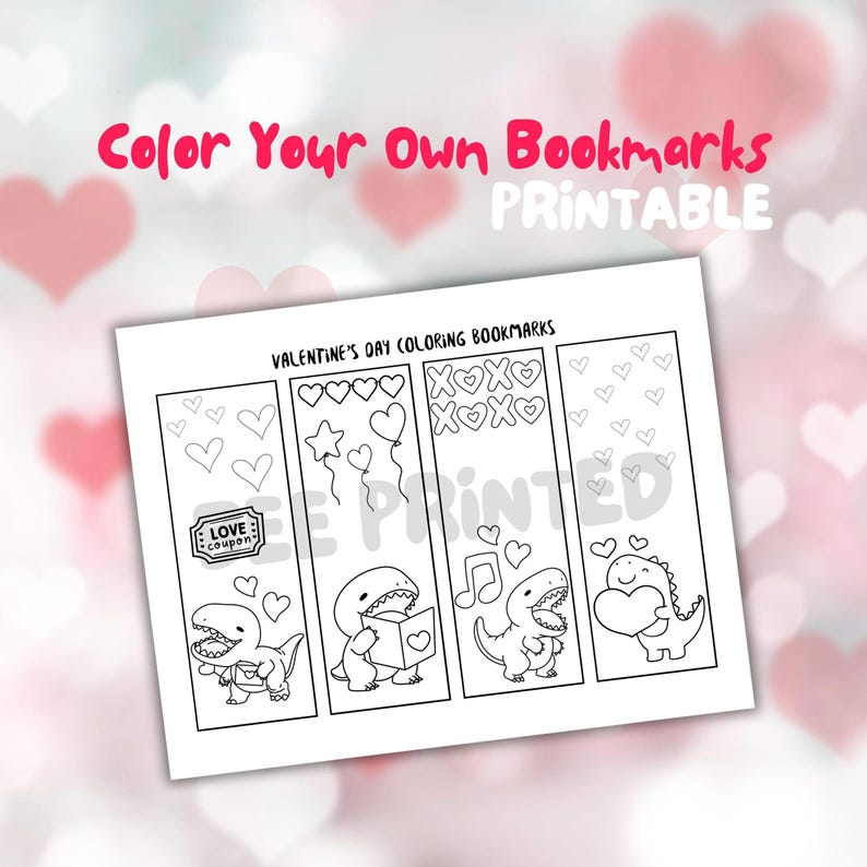 Printable Valentines Gift, Color Your Own Valentine, Bookmark Class ...