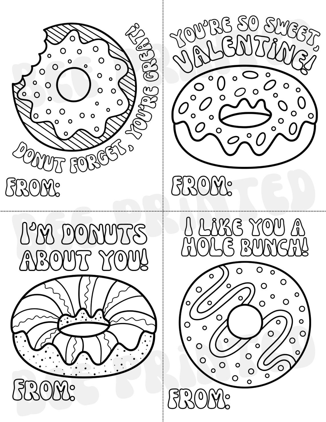 Coloring Valentine's Cards Printable- DIGITAL DOWNLOAD - Non-editable ...