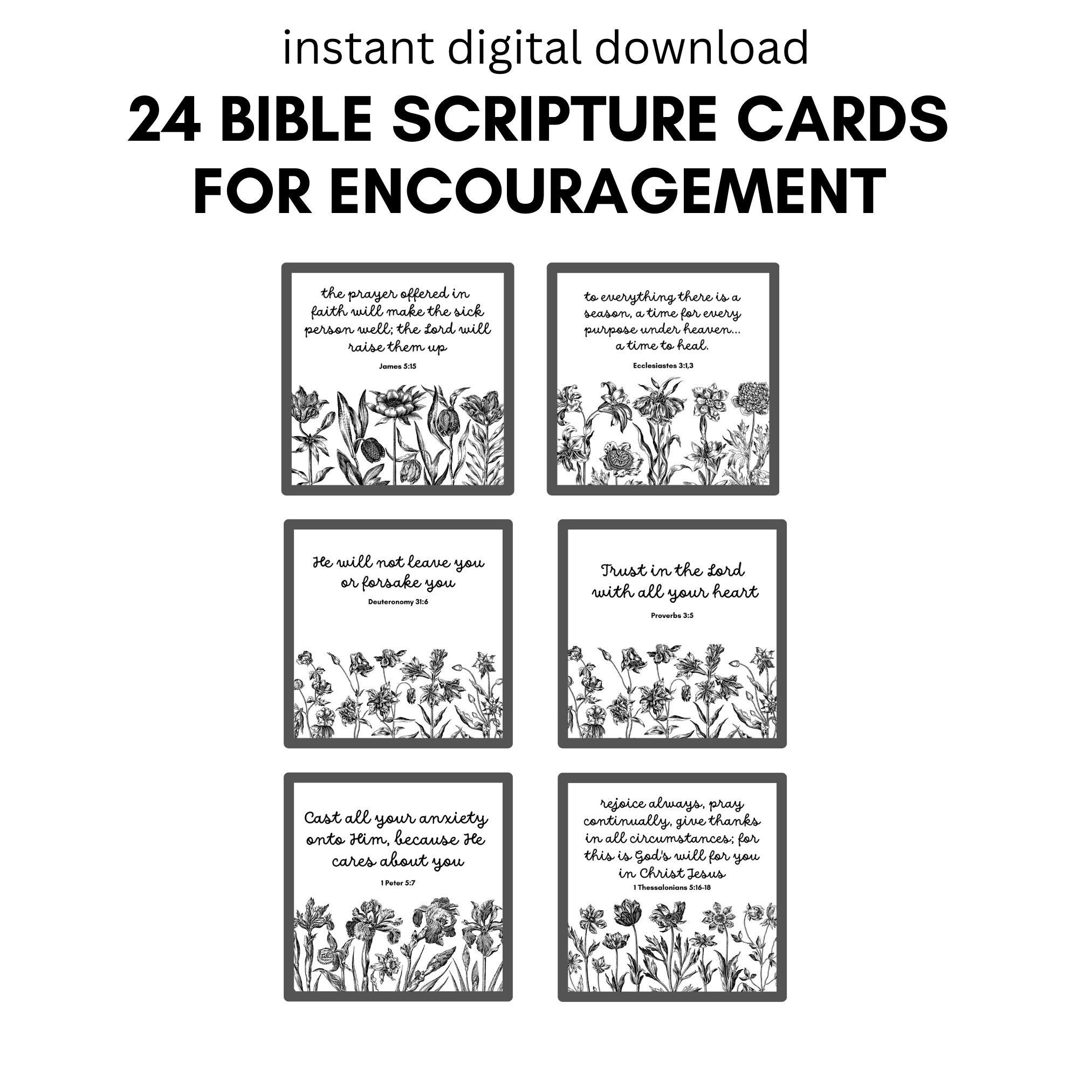 24 Encouraging Verse Cards, Printable, Scripture Cards, Bible Memory ...