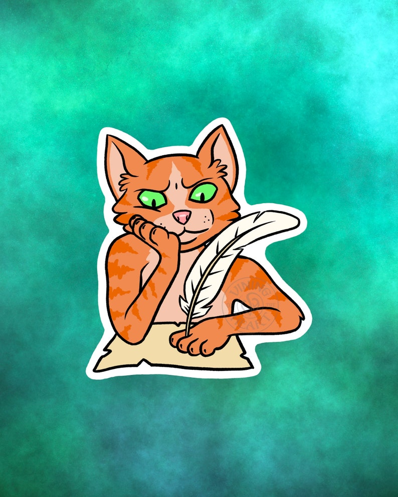 Smart Cat Digital Art Download, PNG, PDF, Cute Cat, Writer, Scroll ...