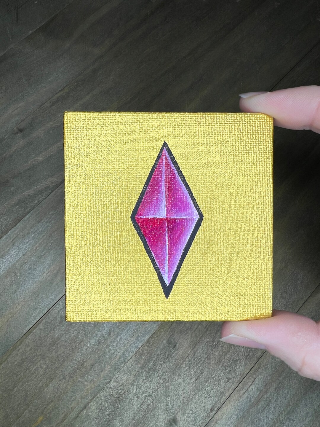 Pink Diamond Mini Painting, 3x3 Inch Acrylic on Canvas, Original Art ...