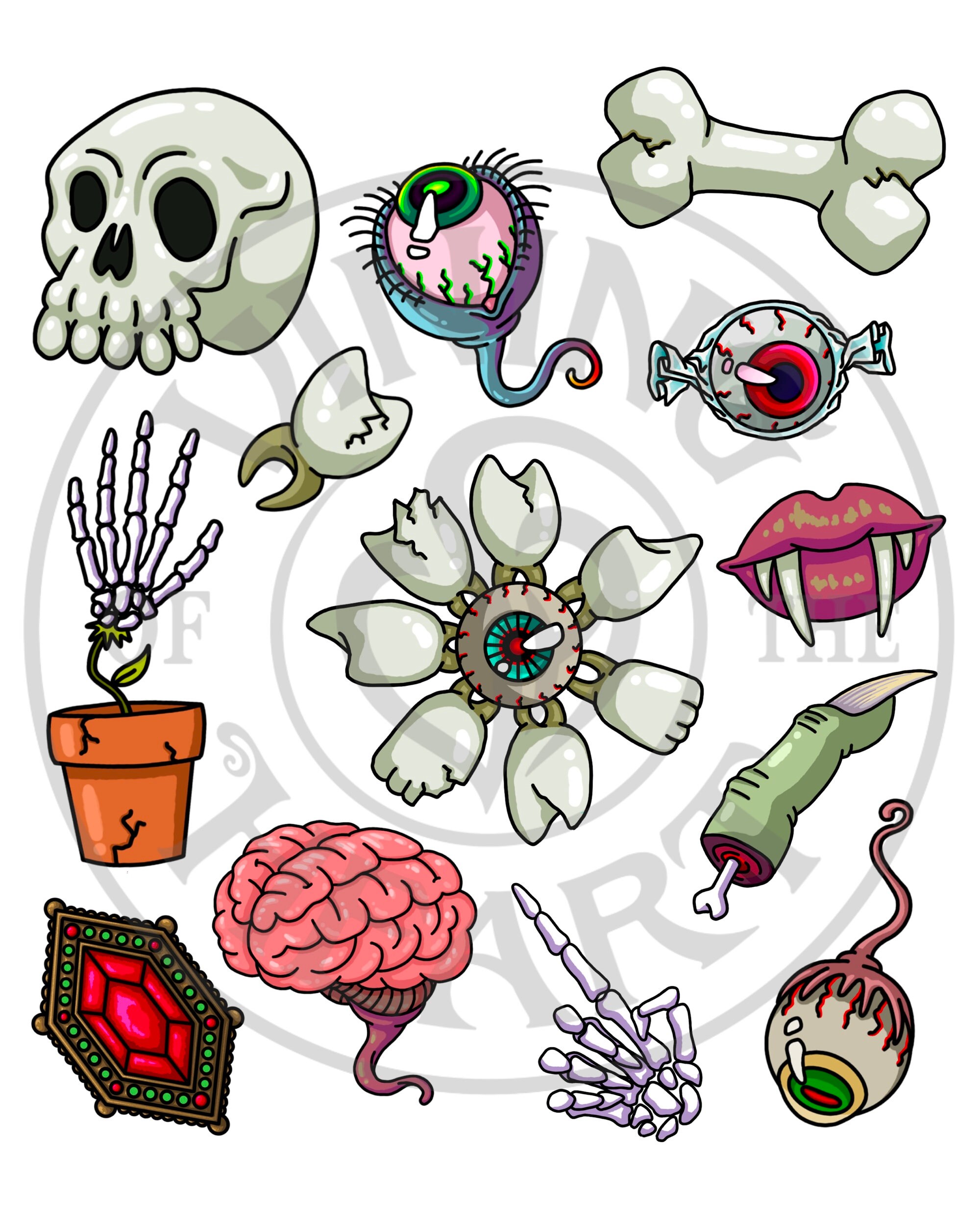 Tattoo Spooky Bundle Digital Art Download, PNG, PDF, Creepy, Scary ...