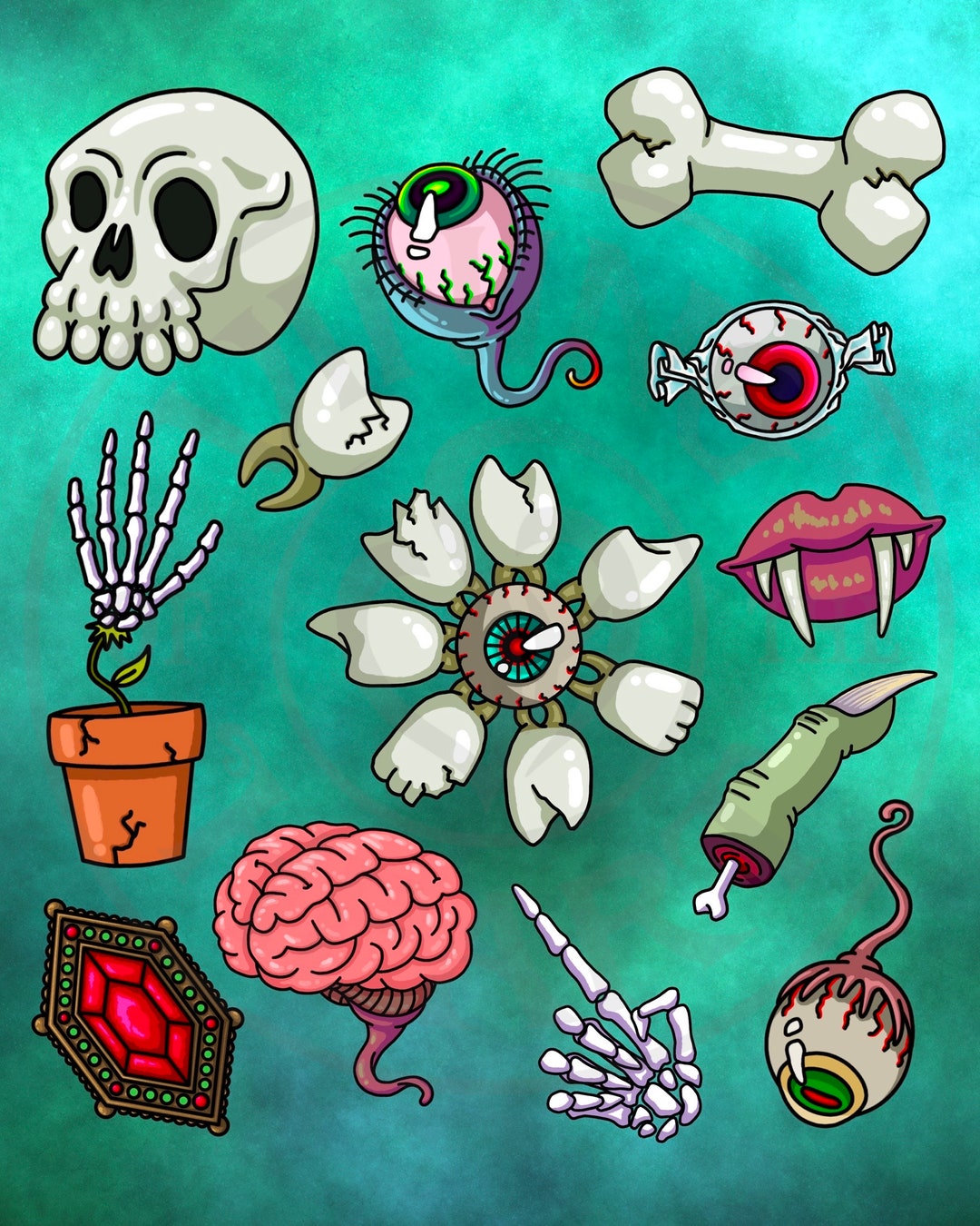 Tattoo Spooky Bundle Digital Art Download, PNG, PDF, Creepy, Scary ...