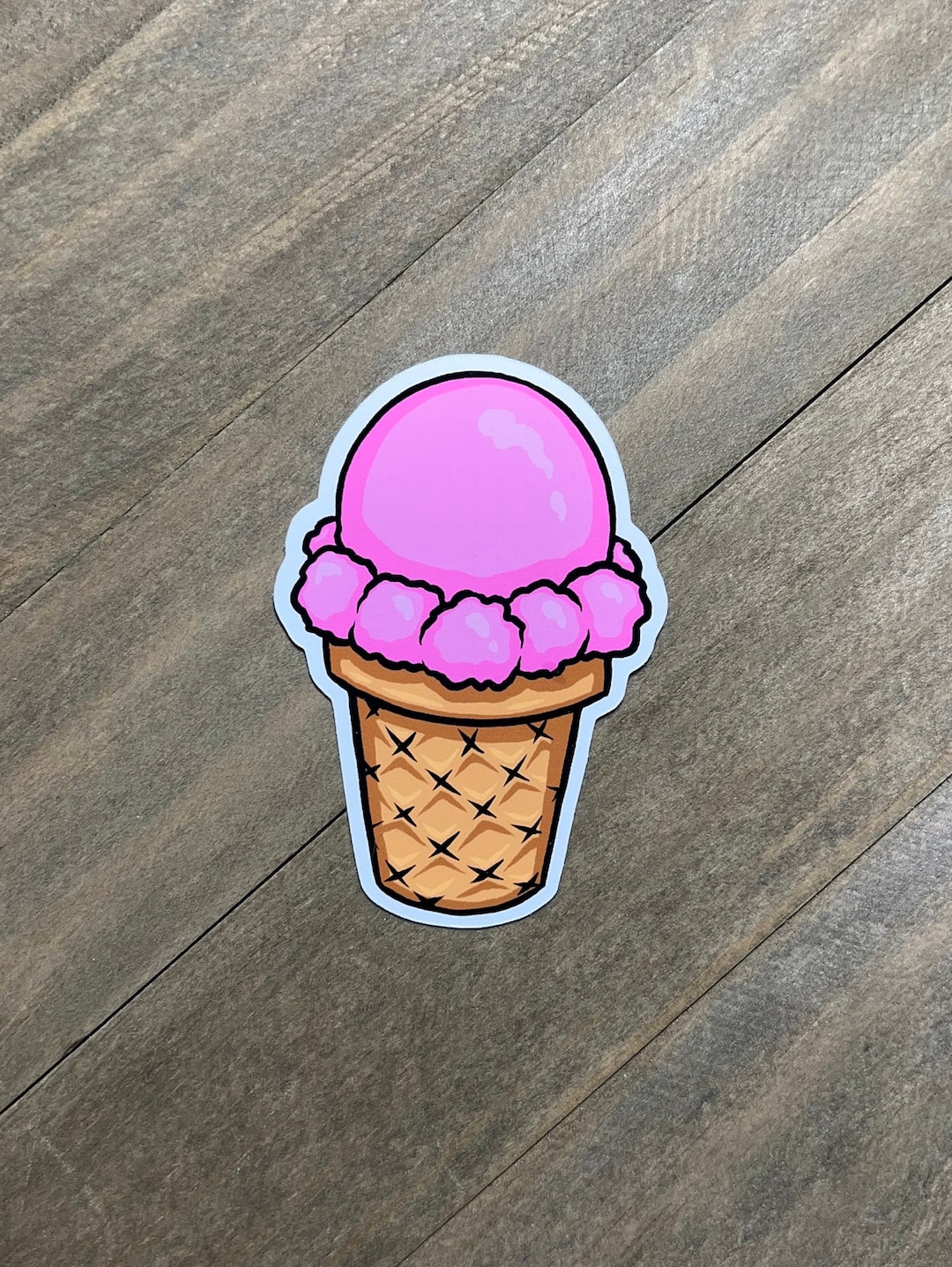 Pink Ice Cream Cone Sticker 3 Inch, Icecream Sticker, Dessert Sticker ...
