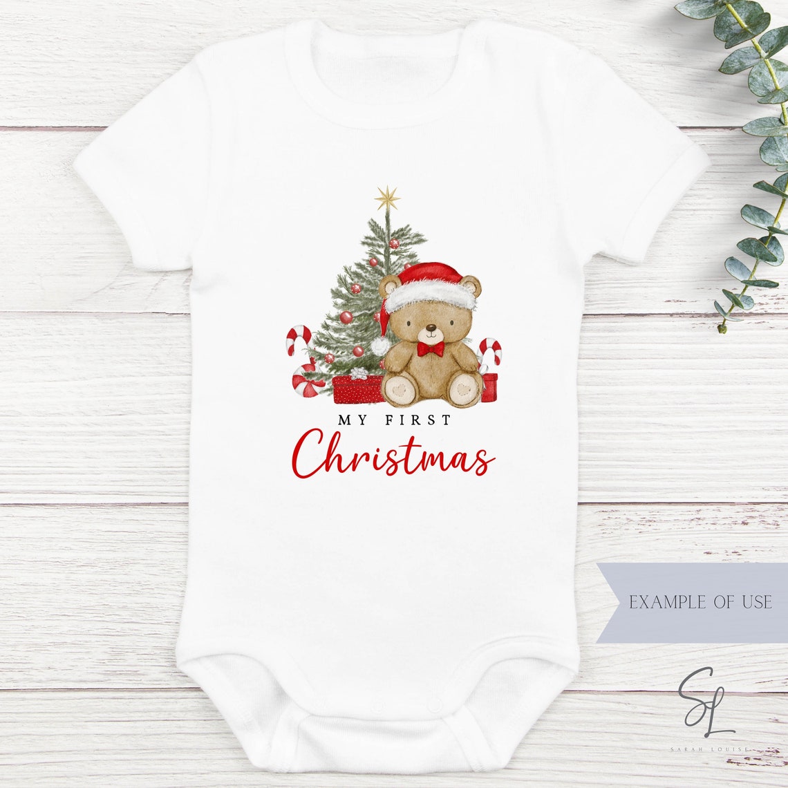 Watercolor Baby 1st Christmas Teddy Bear Sublimation Clipart PNG, Teddy ...