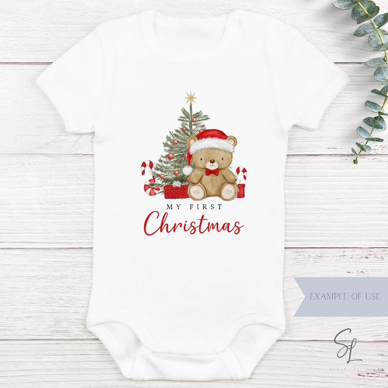 Watercolor Baby 1st Christmas Teddy Bear Sublimation Clipart PNG, Teddy ...
