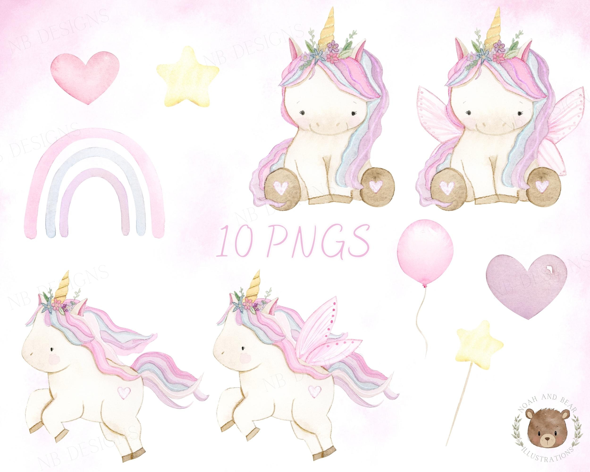 Fairy Unicorn Watercolor Clipart PNG Set, Unicorn Clipart Watercolour ...