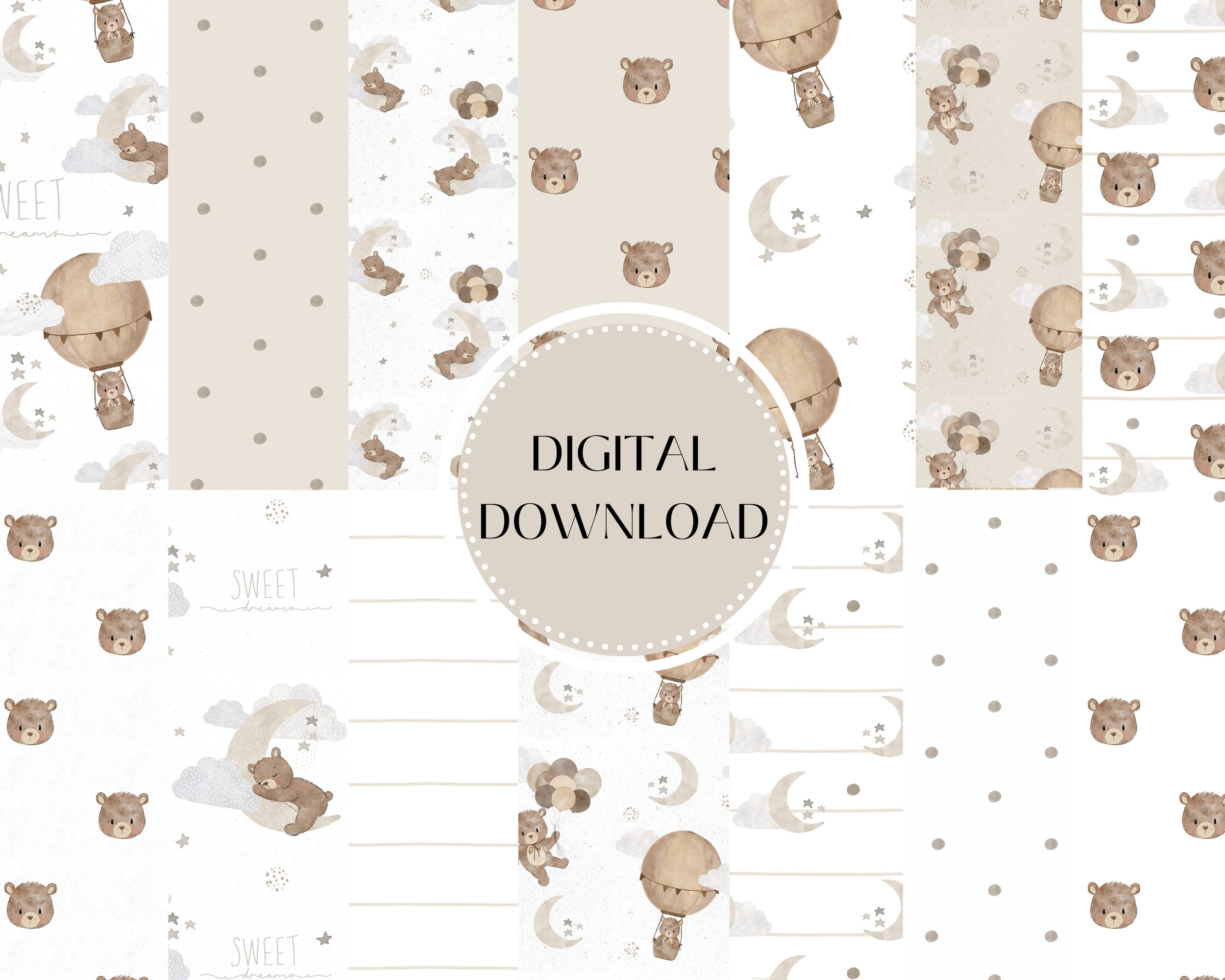 Cute Watercolor Teddy Bear Seamless Repeating Pattern Digital Paper ...