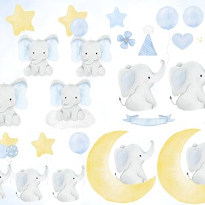 Cute Baby Blue Pink Boy Girl Elephant Clipart Set PNG Sublimation ...