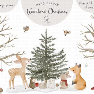 Cute Baby Watercolor Woodland Christmas Elements Animal Clipart PNG ...