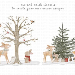 Cute Baby Watercolor Woodland Christmas Elements Animal Clipart PNG ...