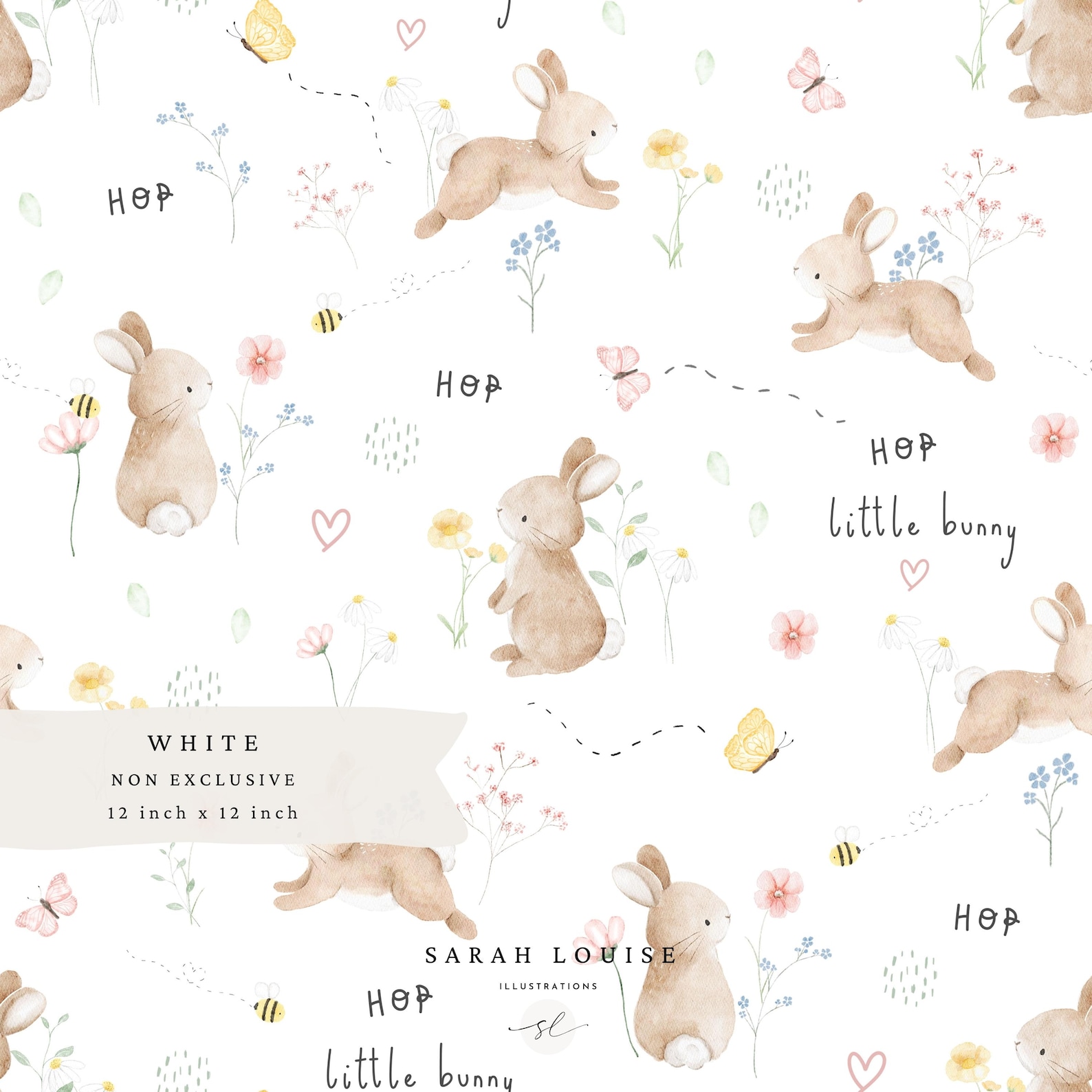 Cute Watercolour Spring Easter Bunny Surface Seamless Repeating Tile ...