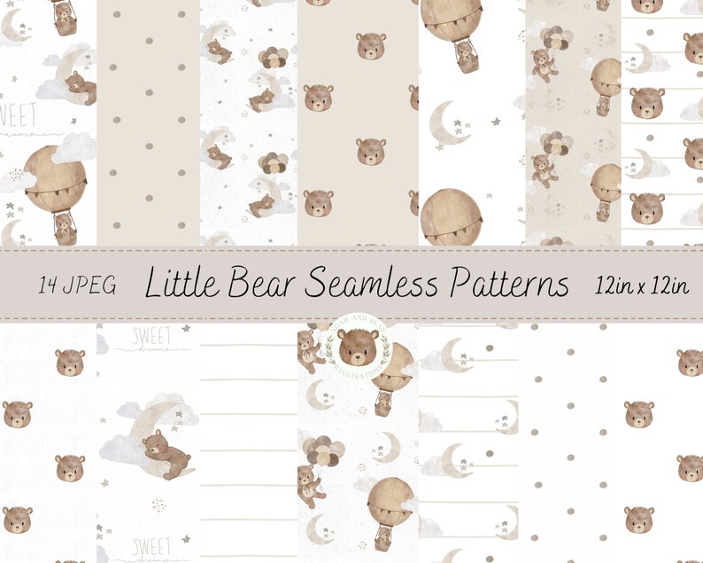 Cute Watercolor Teddy Bear Seamless Repeating Pattern Digital Paper ...