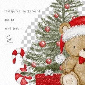 Watercolor Baby 1st Christmas Teddy Bear Sublimation Clipart PNG, Teddy ...