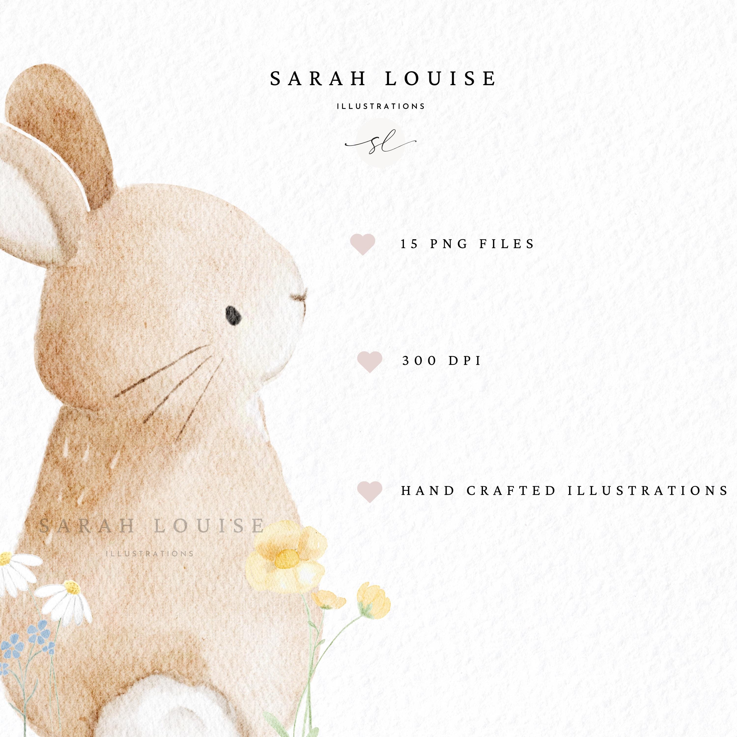 Cute Watercolour Spring Easter Bunny Rabbit Digital Set Clipart PNG ...