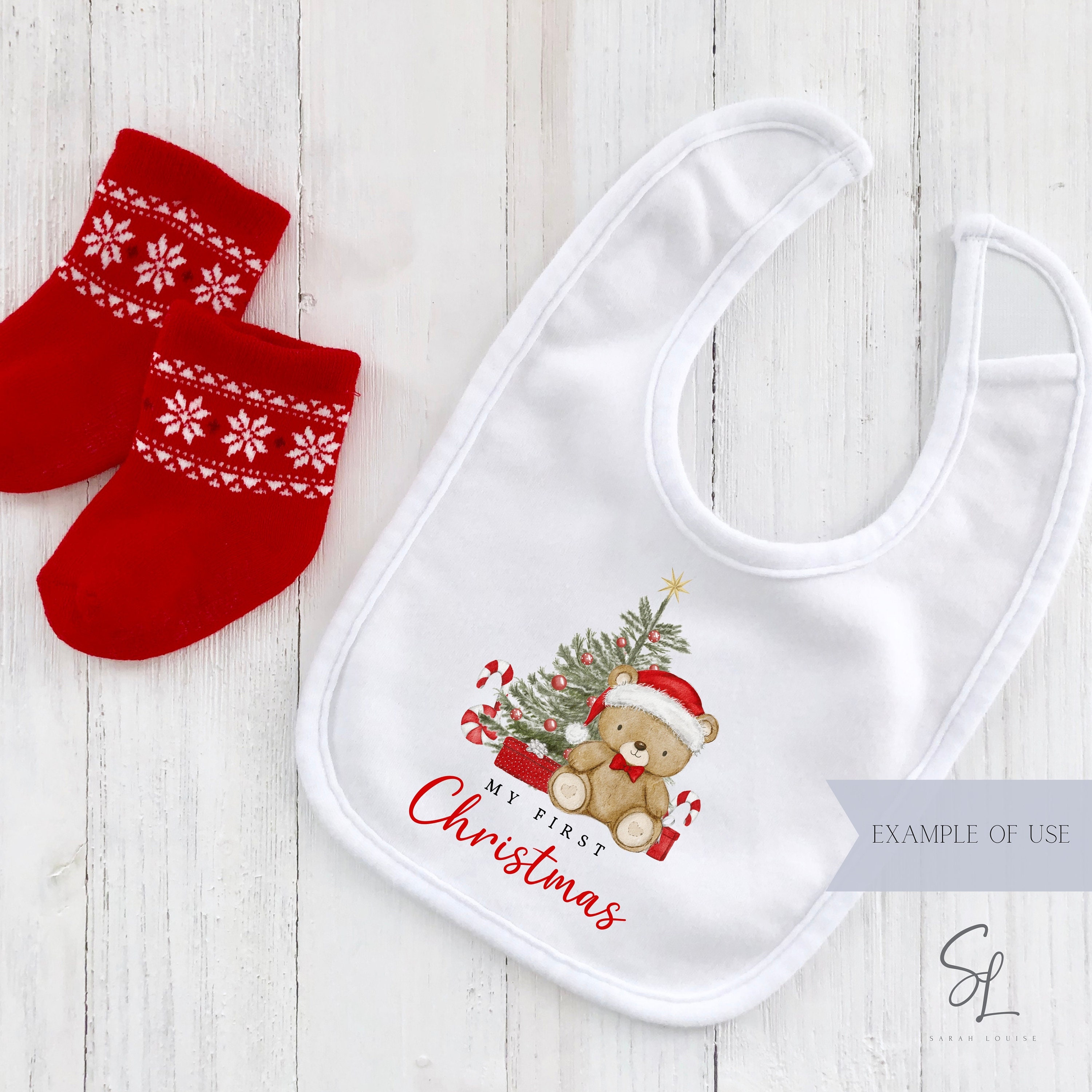 Watercolor Baby 1st Christmas Teddy Bear Sublimation Clipart PNG, Teddy ...