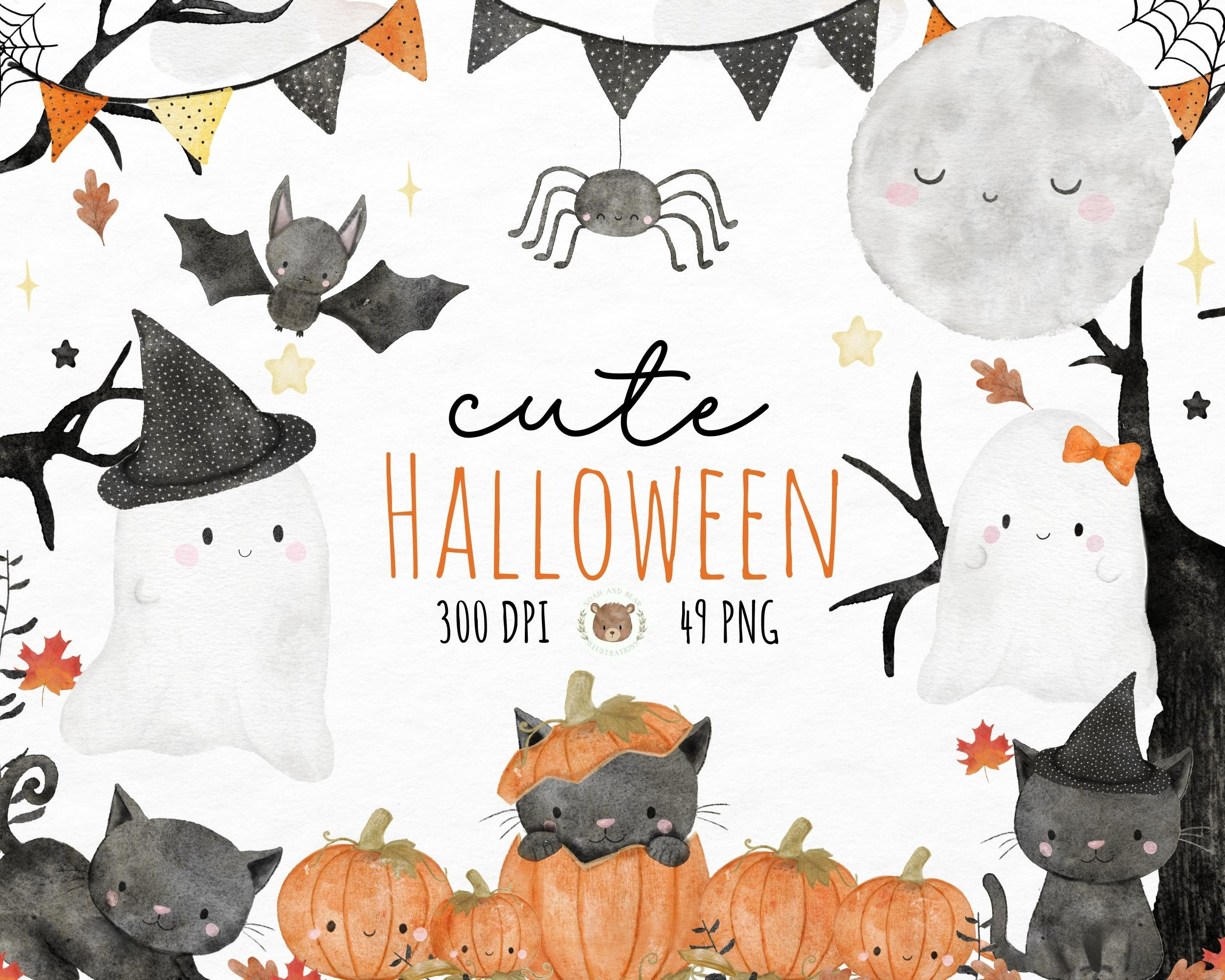 Cute Kids Watercolor Halloween Art PNG Digital Clipart Graphics ...