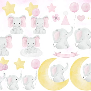 Cute Baby Blue Pink Boy Girl Elephant Clipart Set PNG Sublimation ...