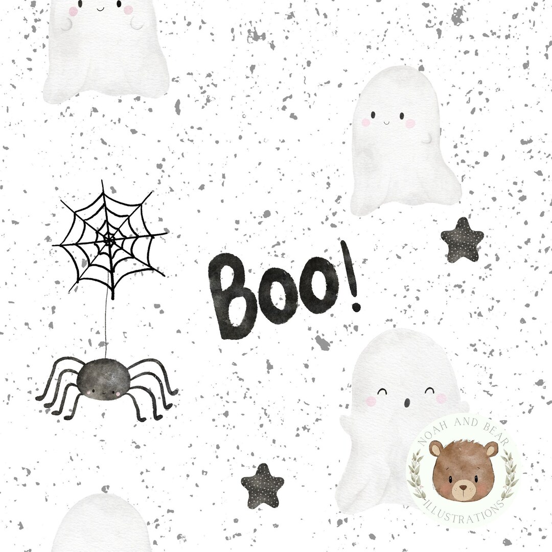 Cute Halloween Ghost Seamless Repeating Pattern, Ghost Digital Paper ...