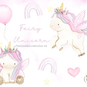 Fairy Unicorn Watercolor Clipart PNG Set, Unicorn Clipart Watercolour ...