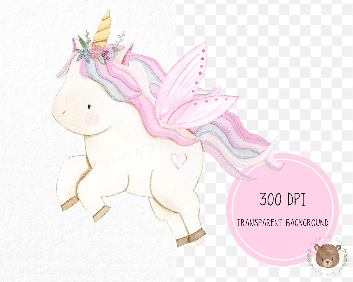 Fairy Unicorn Watercolor Clipart PNG Set, Unicorn Clipart Watercolour ...