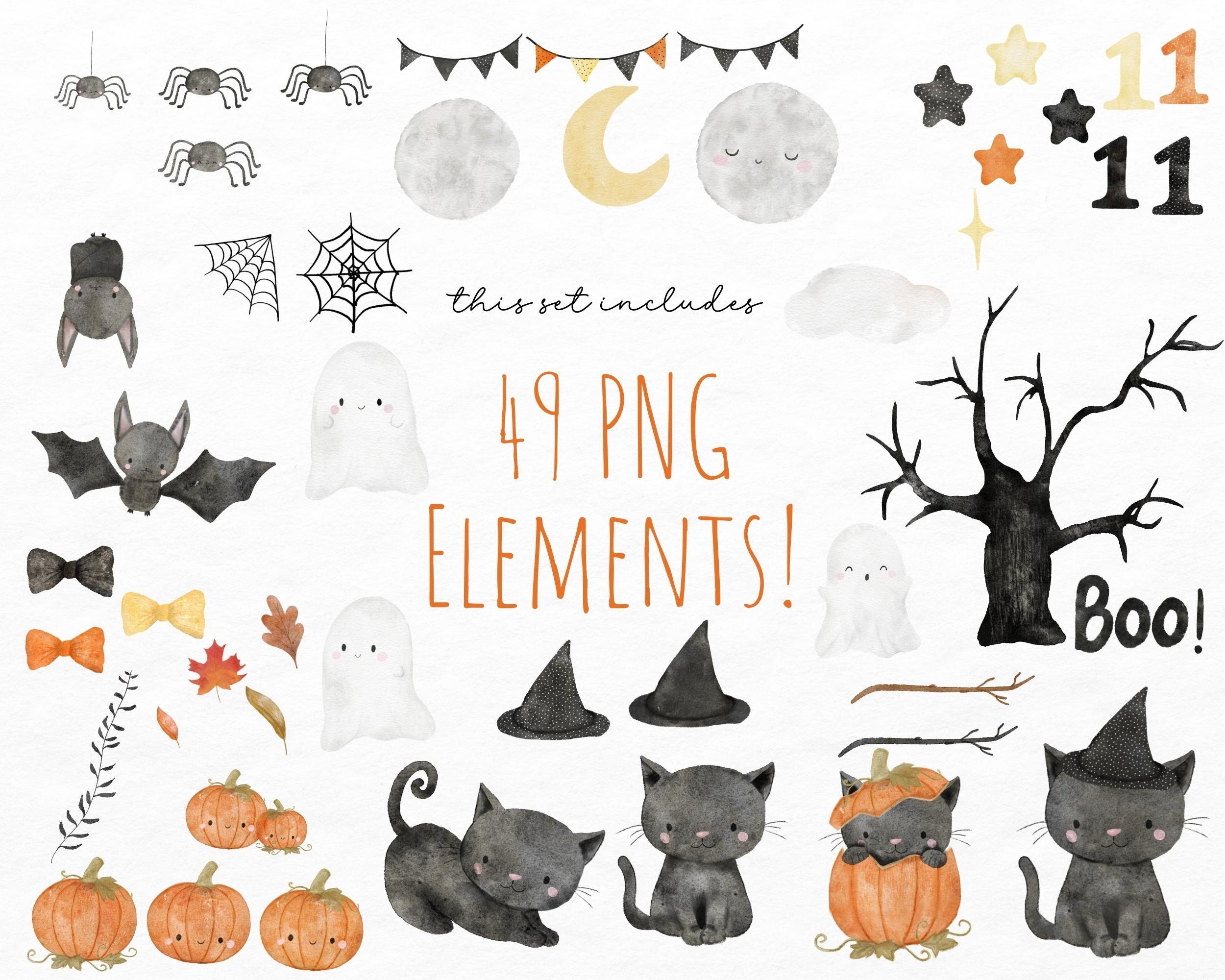 Cute Kids Watercolor Halloween Art PNG Digital Clipart Graphics ...