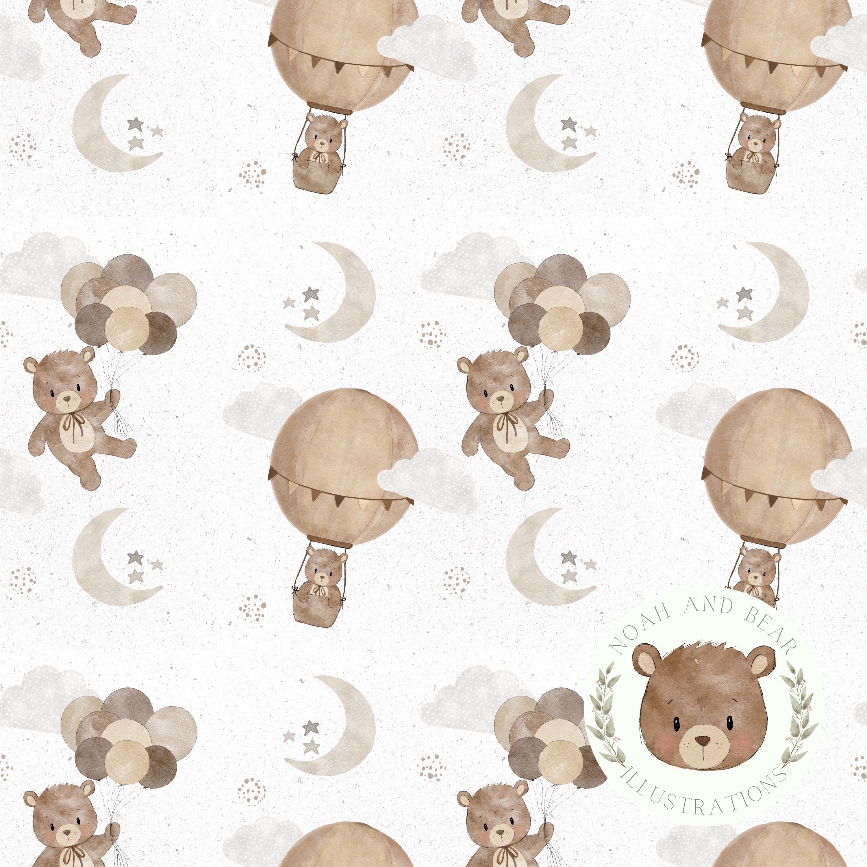 Teddy Bear Seamless Pattern Digital Paper, Boho Teddy Repeat Pattern ...