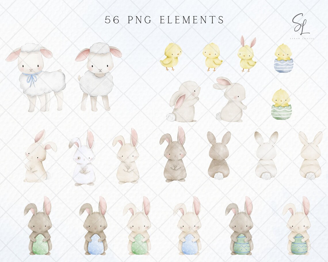 Cute Clipart Baby Easter Animal Watercolor PNG, Watercolor Easter Egg ...