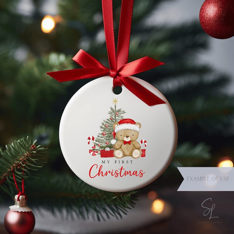 Watercolor Baby 1st Christmas Teddy Bear Sublimation Clipart PNG, Teddy ...