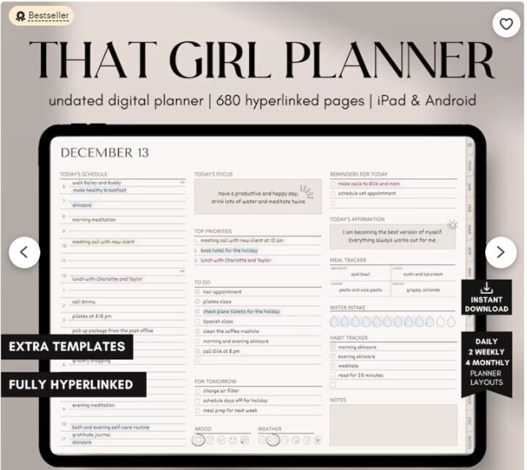 That Girl Planner Undated, Digital Planner, Goodnotes Planner, iPad ...